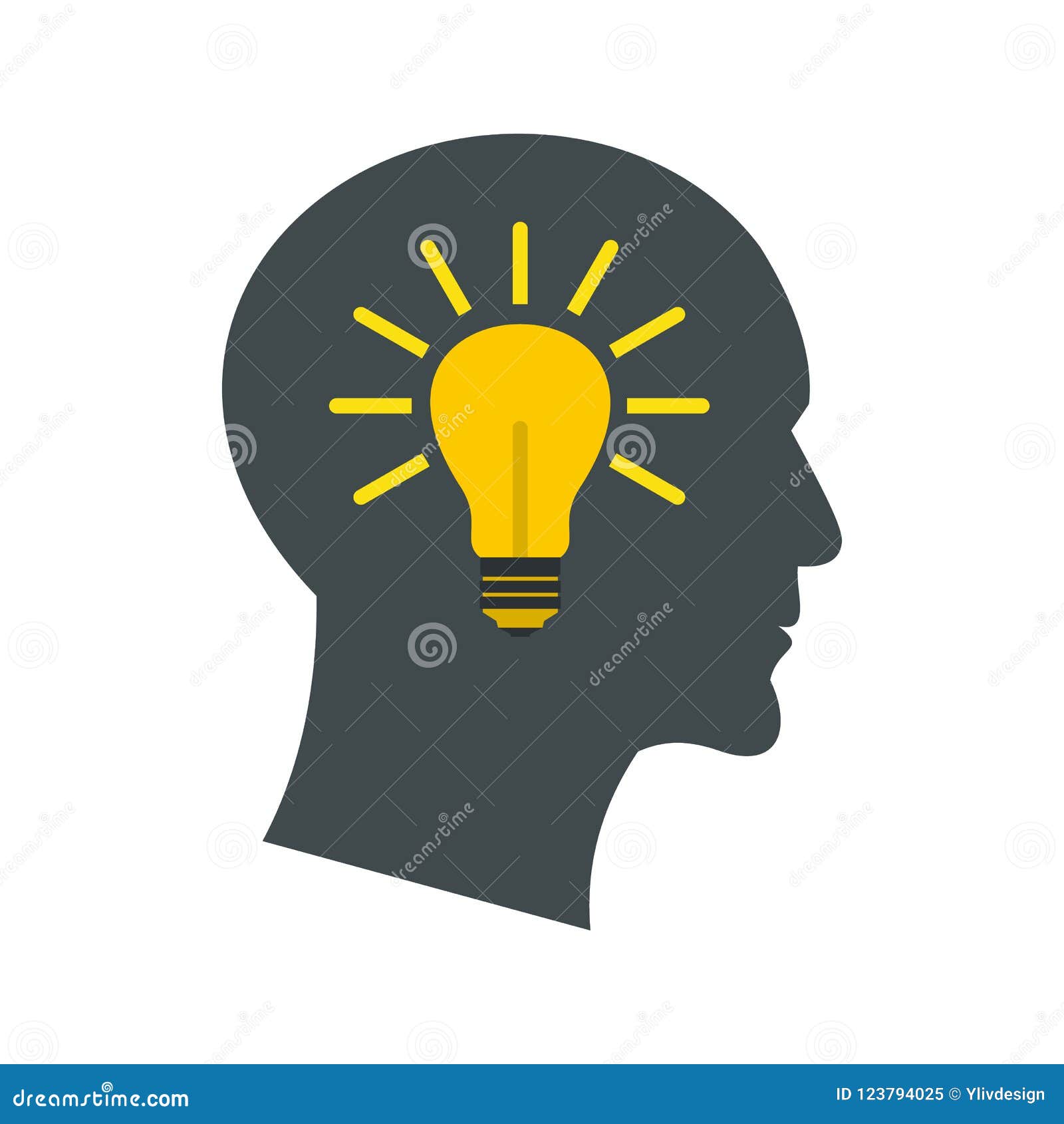 Idea in Head Icon, Flat Style Stock Illustration - Illustration of ...