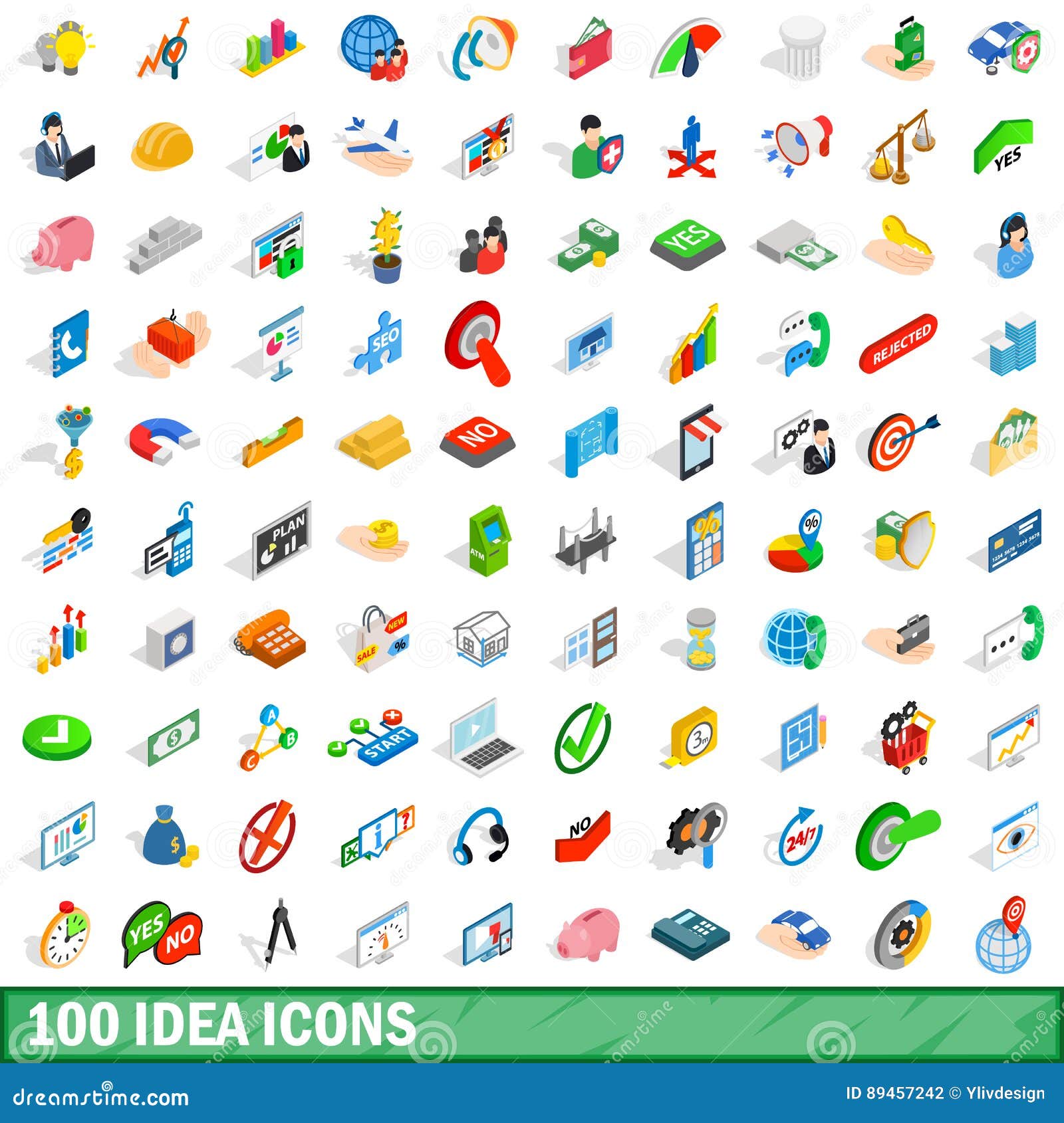 100 Idea Icons Set, Isometric 3d Style Stock Vector - Illustration of ...