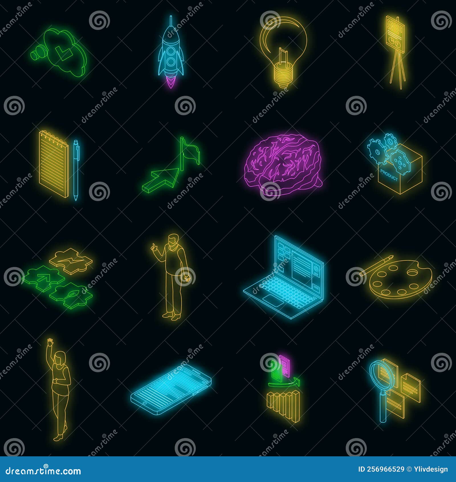 Idea icons set vector neon stock vector. Illustration of bulb - 256966529