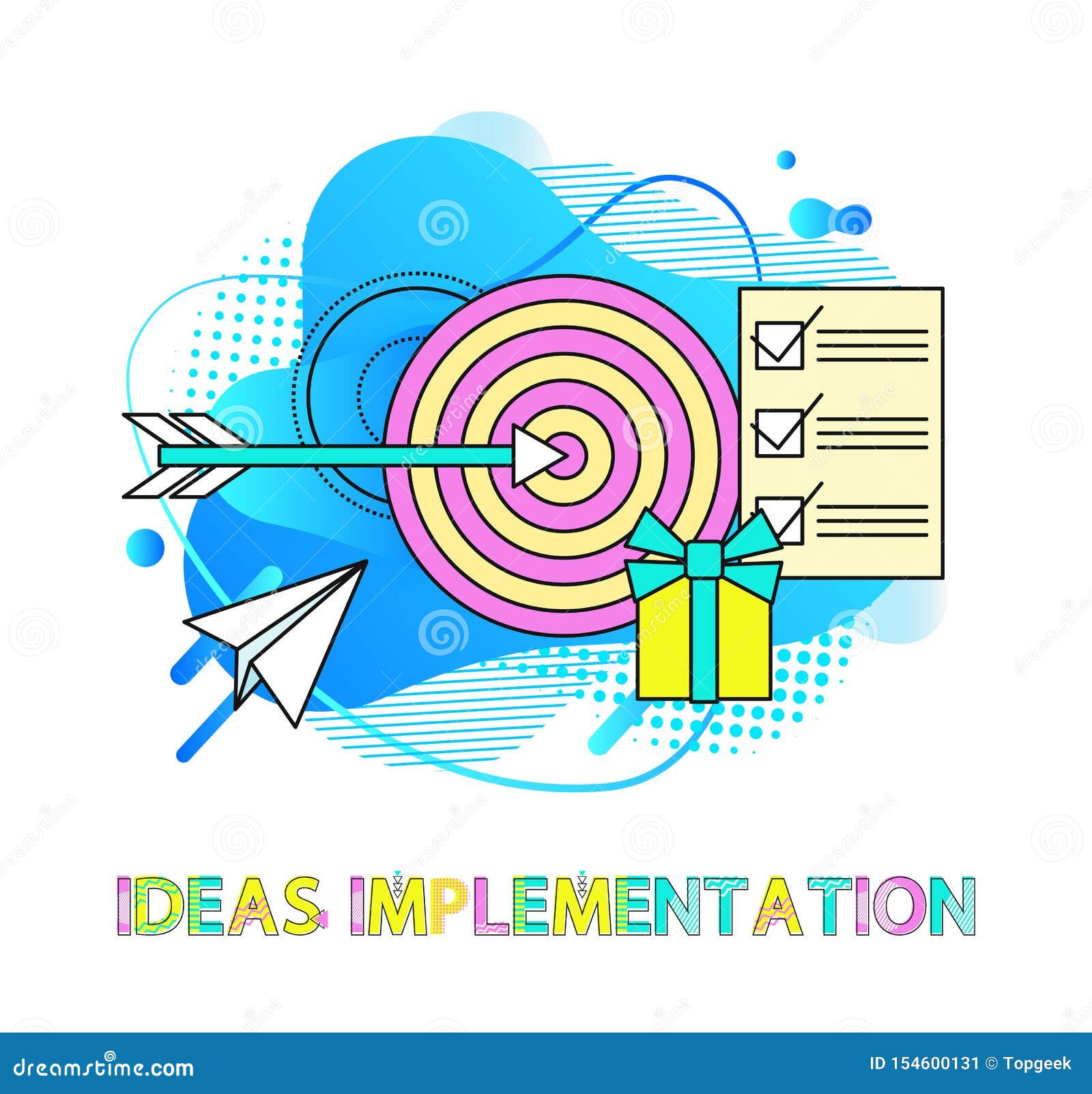 Idea Implementation Target with Arrow, Checklist Stock Vector ...