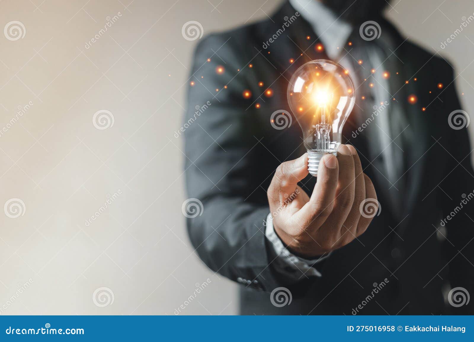 Idea Innovation Concept, Man Holding Light Bulb Illuminated. Energy ...