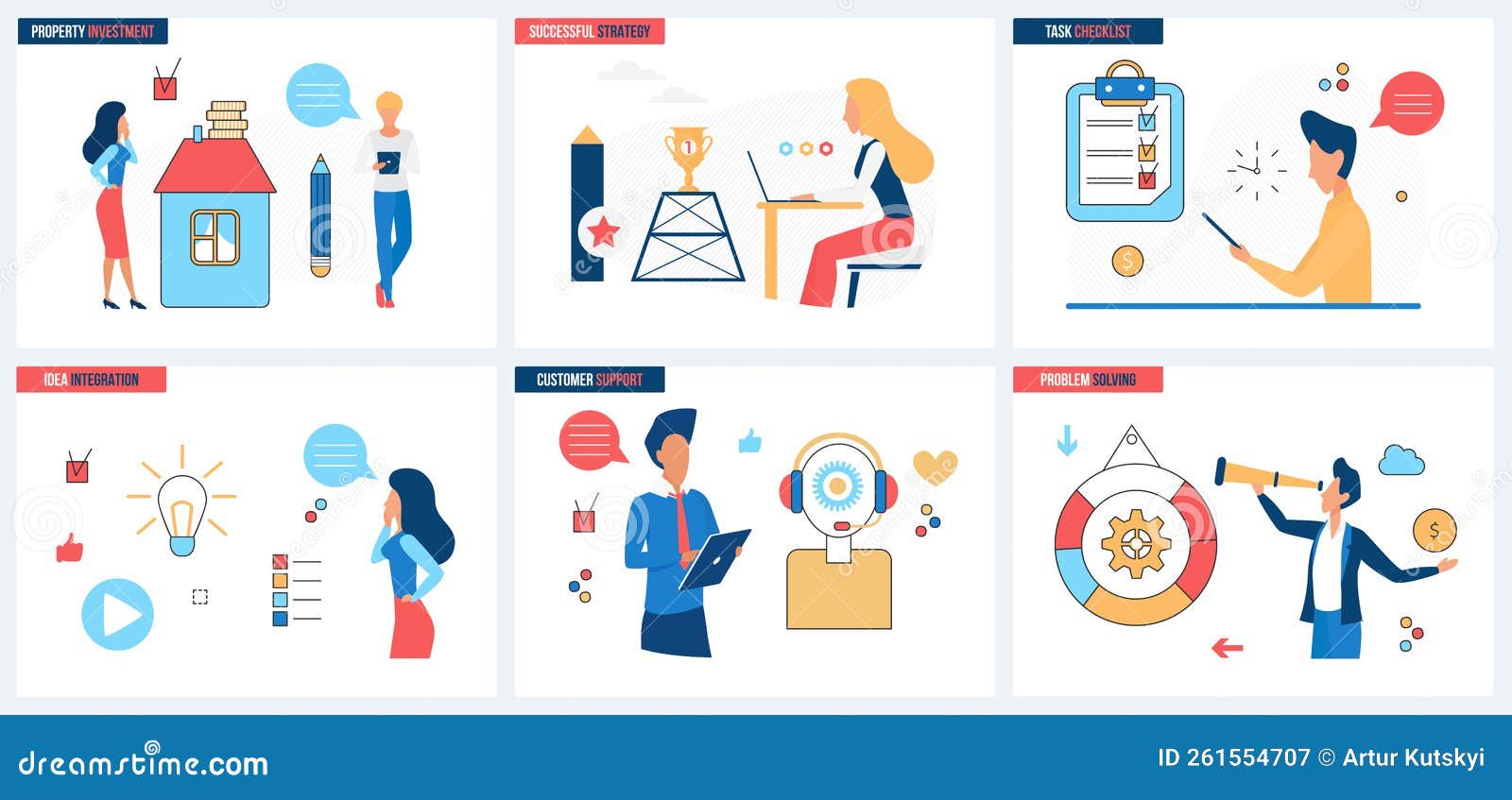 Idea Integration, Real Estate Investment Strategy, Customer Support Problem Solving Set Stock ...