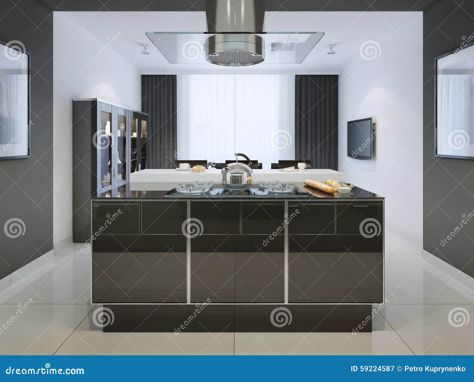 Idea of Island Bar at Techno Kitchen Stock Image - Image of glossy ...