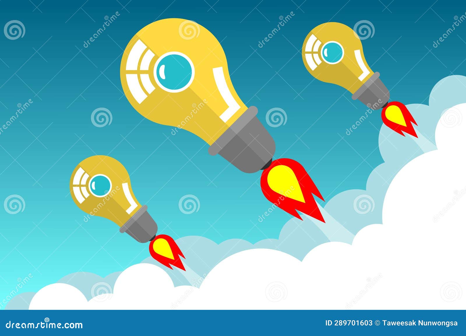 Idea Launch Light Bulb and Rocket with Sky Space. Creative Start ...
