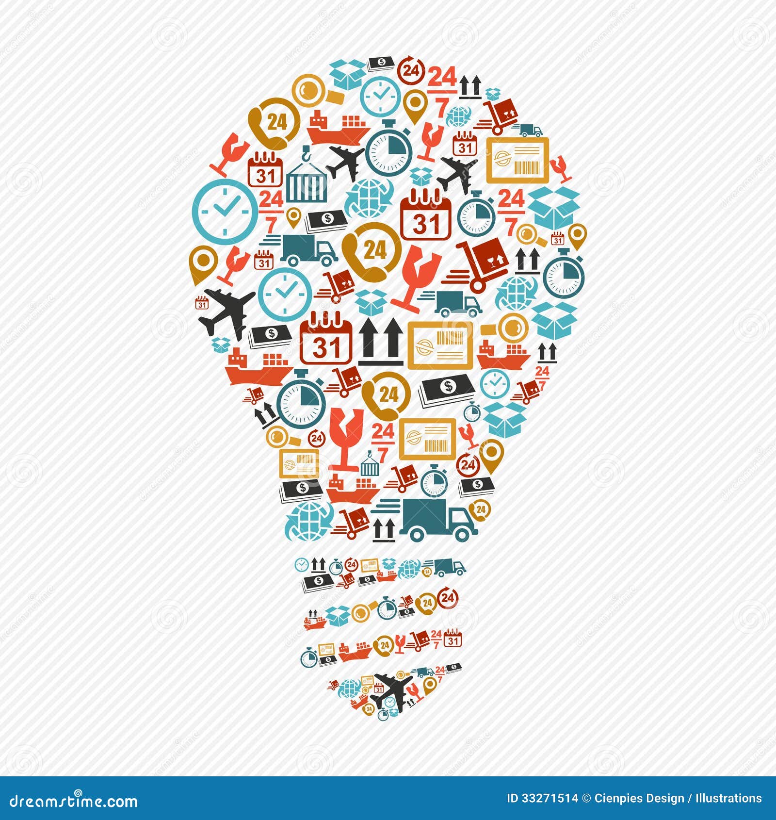 Idea Light Bulb, Colorful Shipping Web Icons Composition. Stock Vector ...