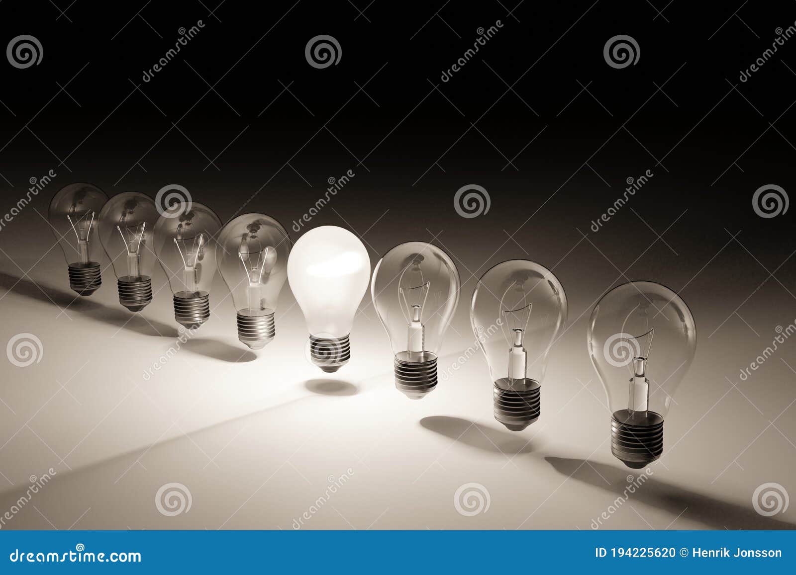 Idea Light Bulb among Dark Bulbs Stock Illustration - Illustration of ...