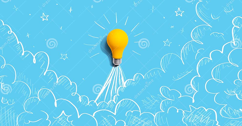 Idea Light Bulb Flying To the Sky Like a Rocket Stock Image - Image of ...