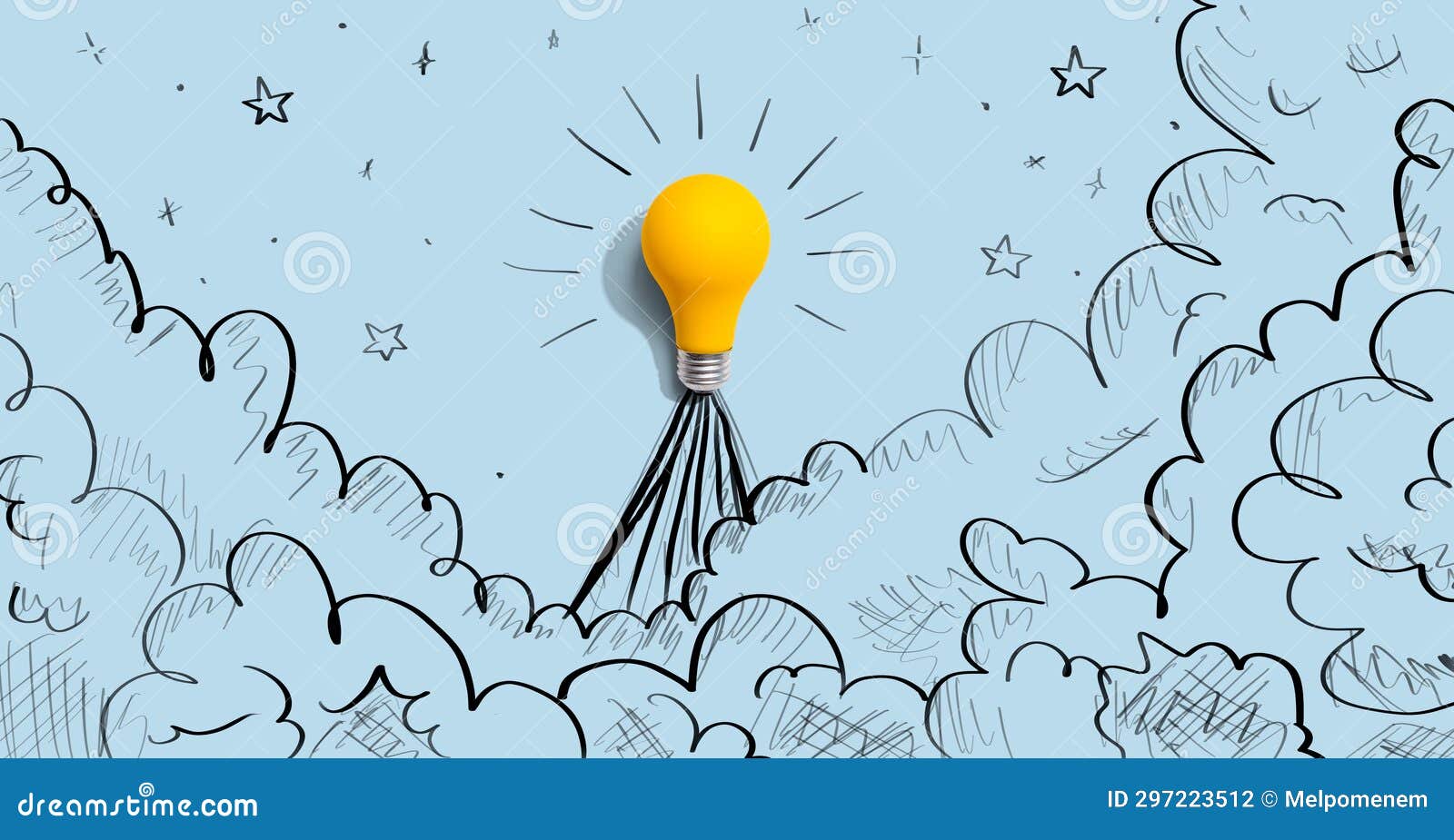 Idea Light Bulb Flying To the Sky Like a Rocket Stock Illustration ...