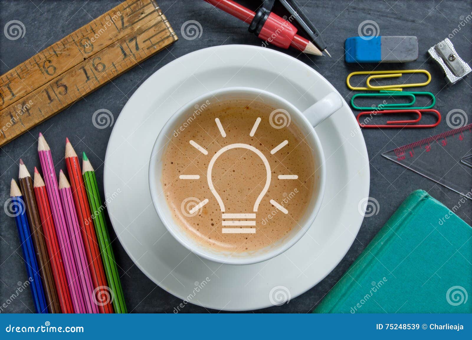 Idea Light Bulb Icon Inside a Coffee Cup Stock Image - Image of ...