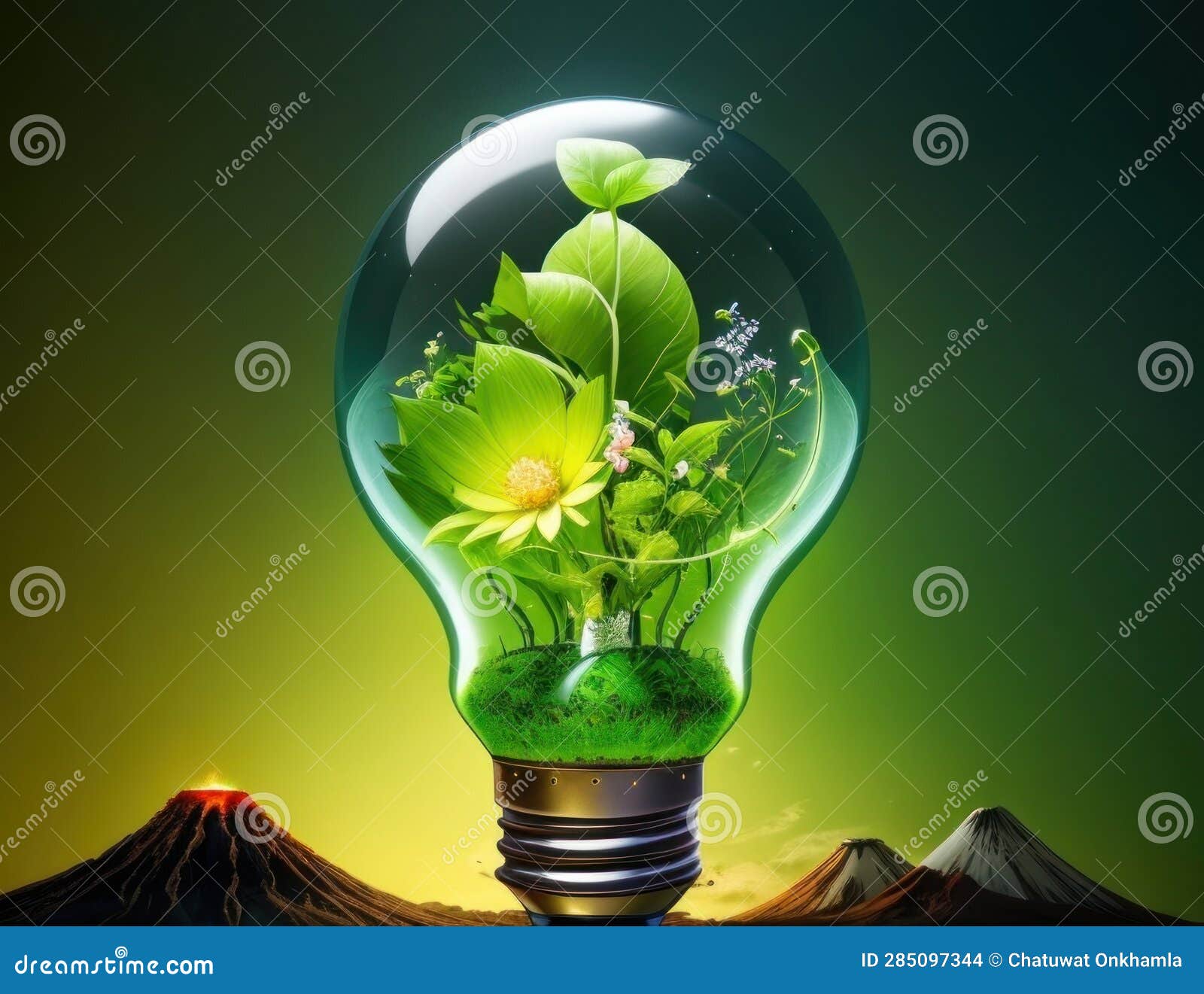 Idea Light Bulb with Natural Growth, Concept, Creativity in Restoring ...