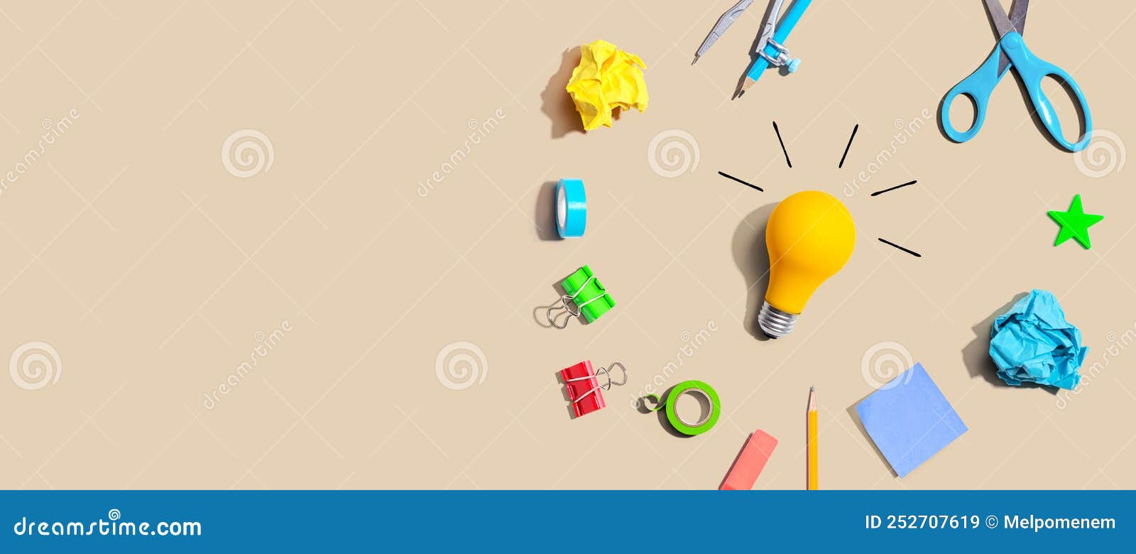 Idea Light Bulb with School Supplies - Flat Lay Stock Image - Image of ...
