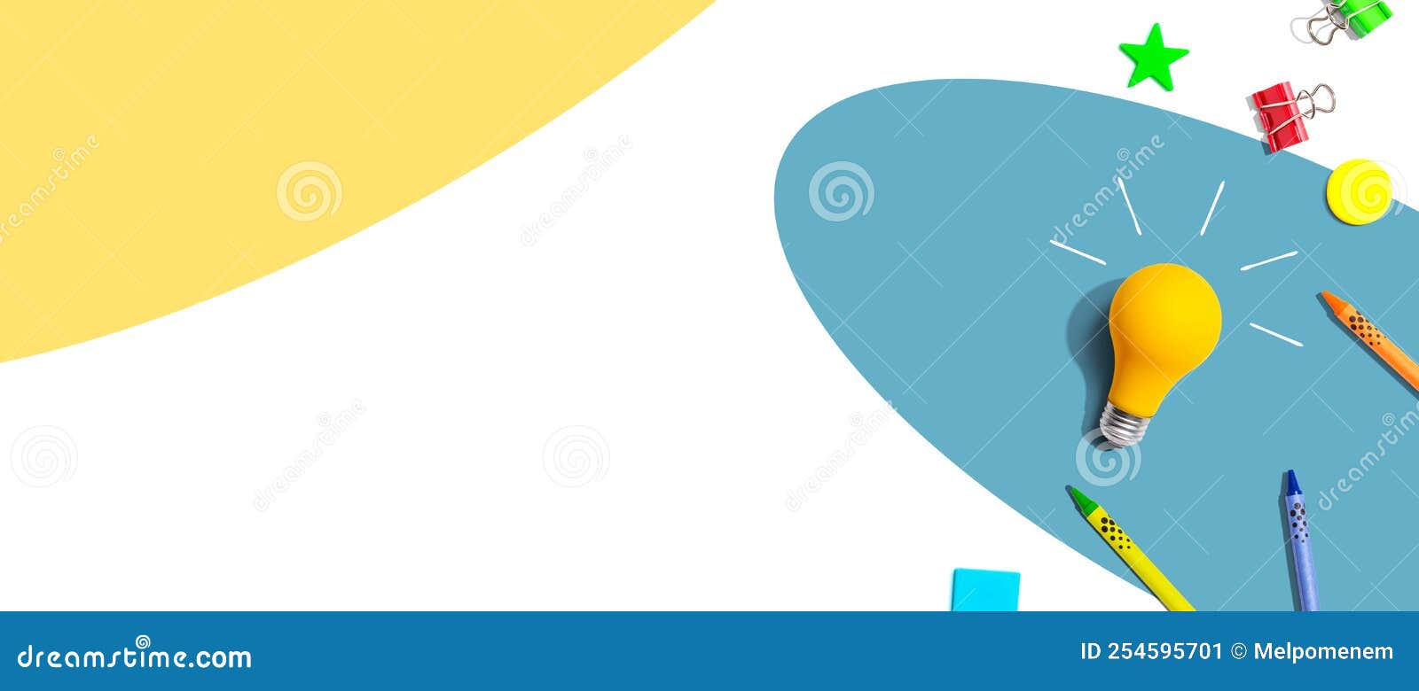 Idea Light Bulb with School Supplies - Flat Lay Stock Image - Image of ...