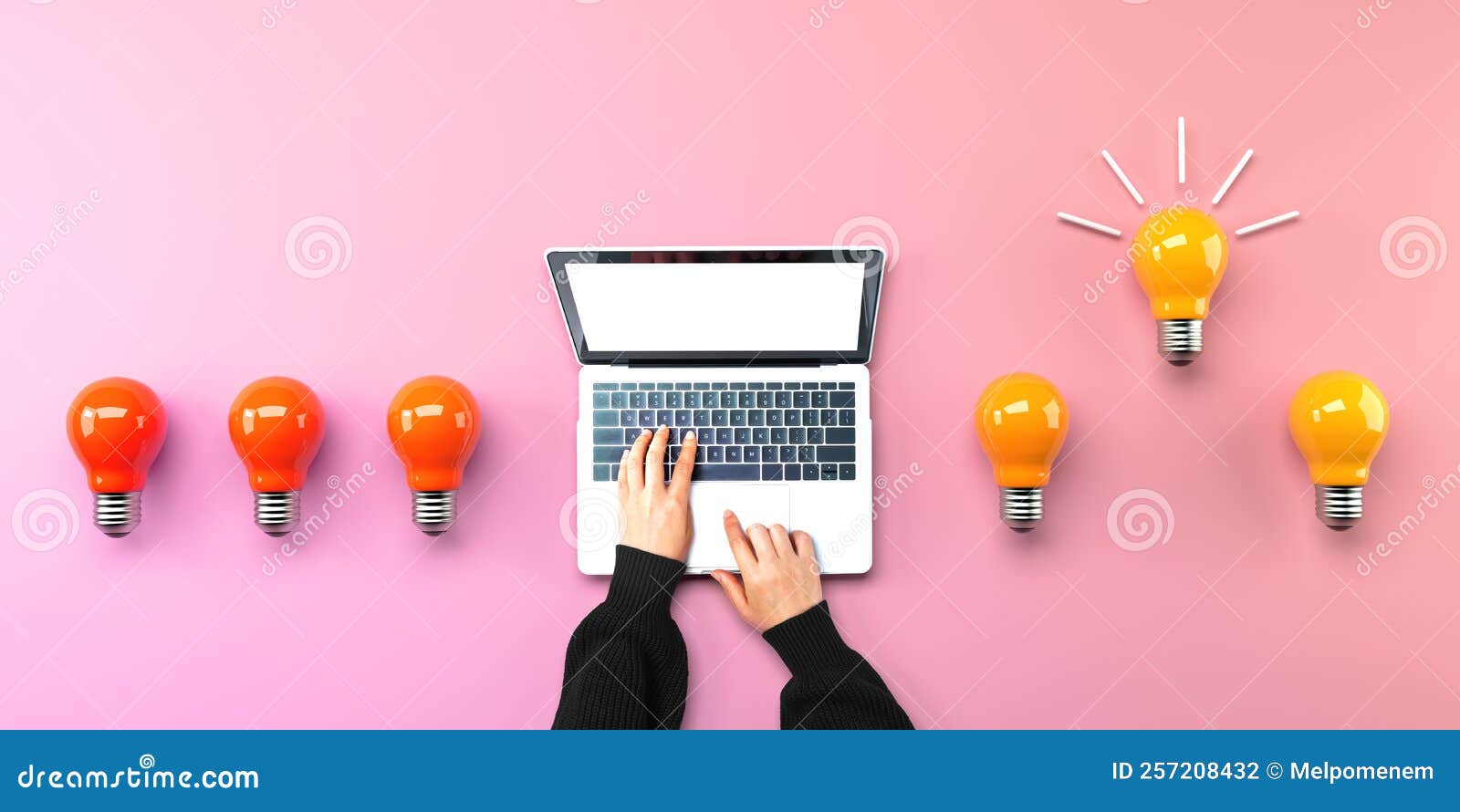 Idea Light Bulbs with Person Using a Laptop Computer Stock Photo ...