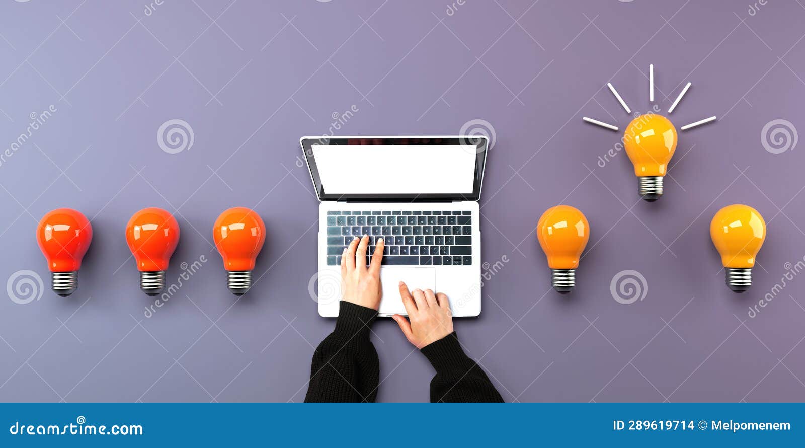 Idea Light Bulbs with Person Using a Laptop Computer Stock Photo ...