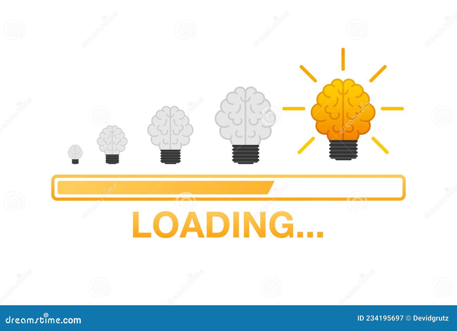 Idea Loading Concept with Idea Brain Processed on a Lightbulb Bar ...