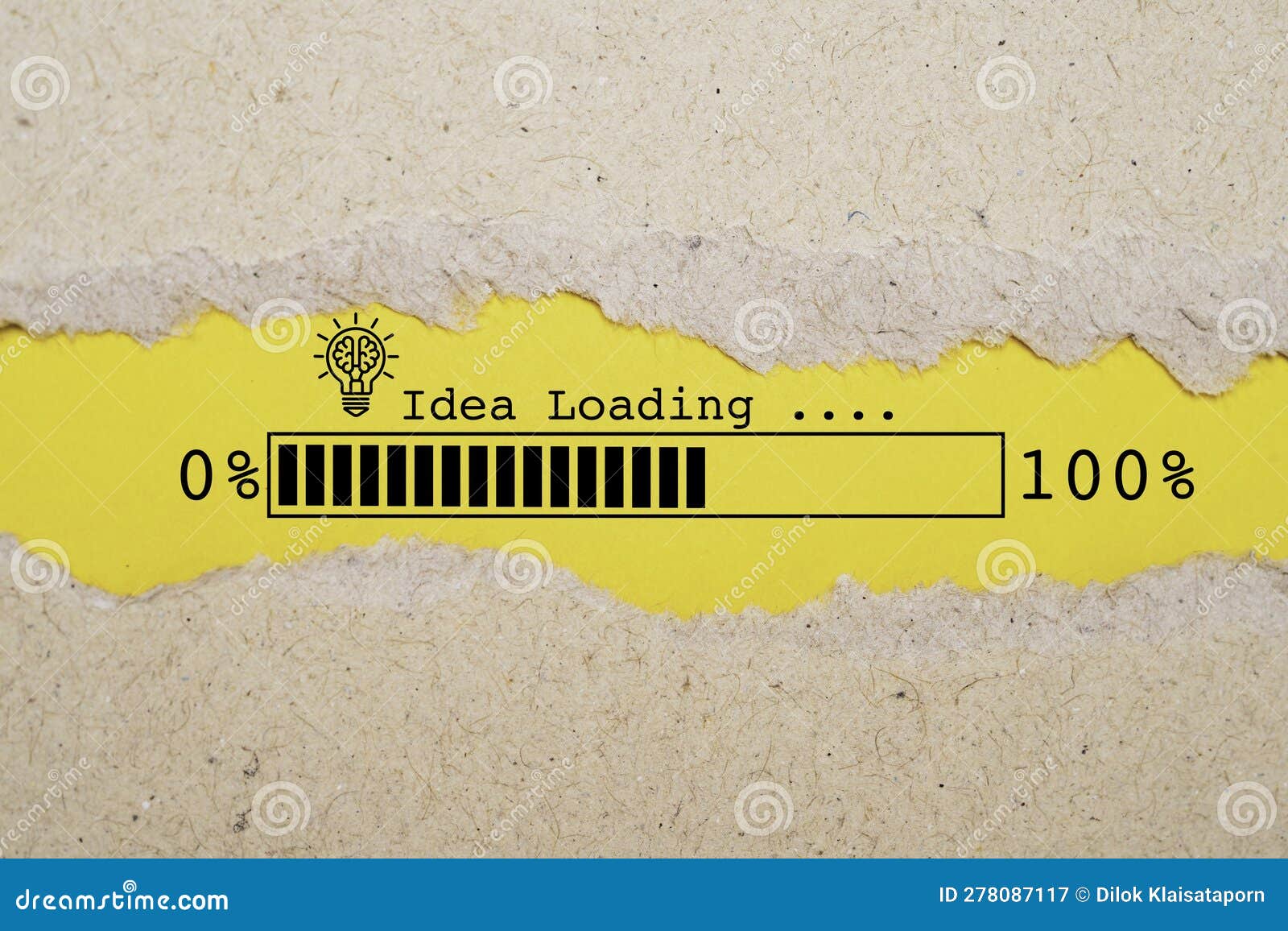 Idea Loading Icon on Yellow Background and Brown Torn Paper for ...