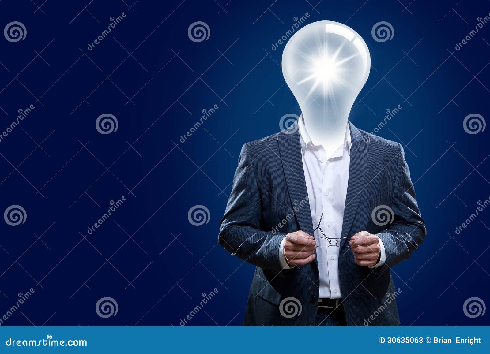 Idea Man with a Light Bulb Head. Stock Photo - Image of imagination ...