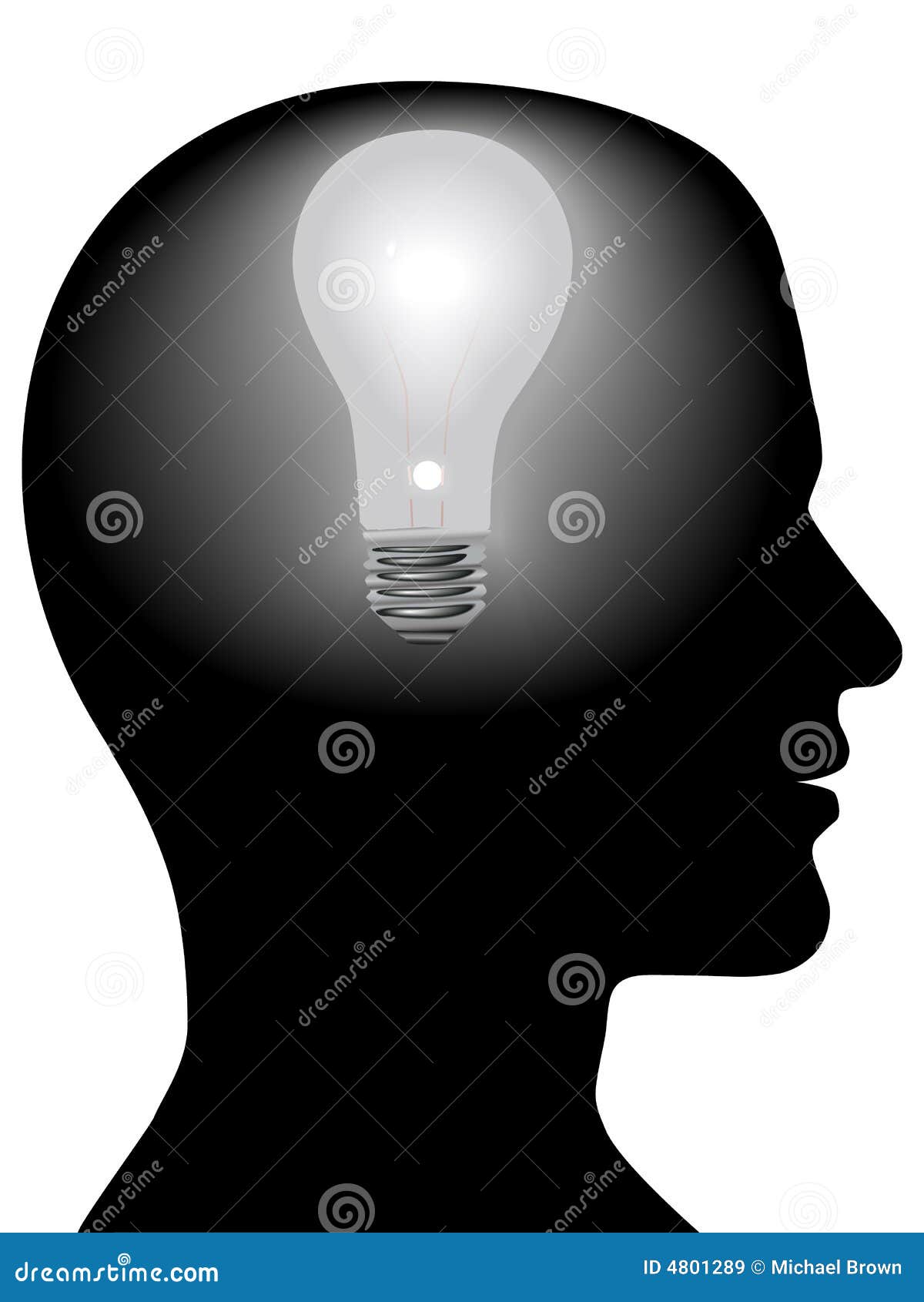 Idea Man Mind Light Bulb in Silhouette Head Stock Vector - Illustration ...