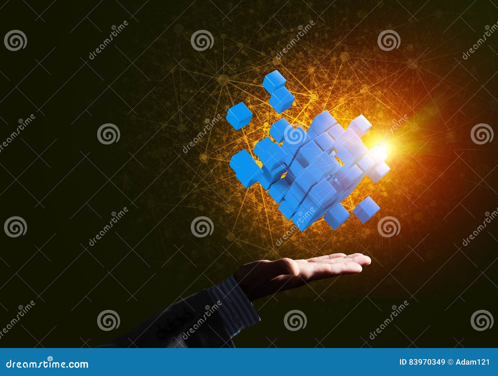 Idea of New Technologies and Integration Presented by Cube Figure Stock ...