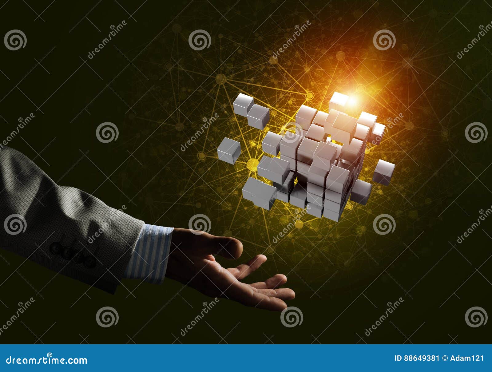 Idea of New Technologies and Integration Presented by Cube Figure Stock ...