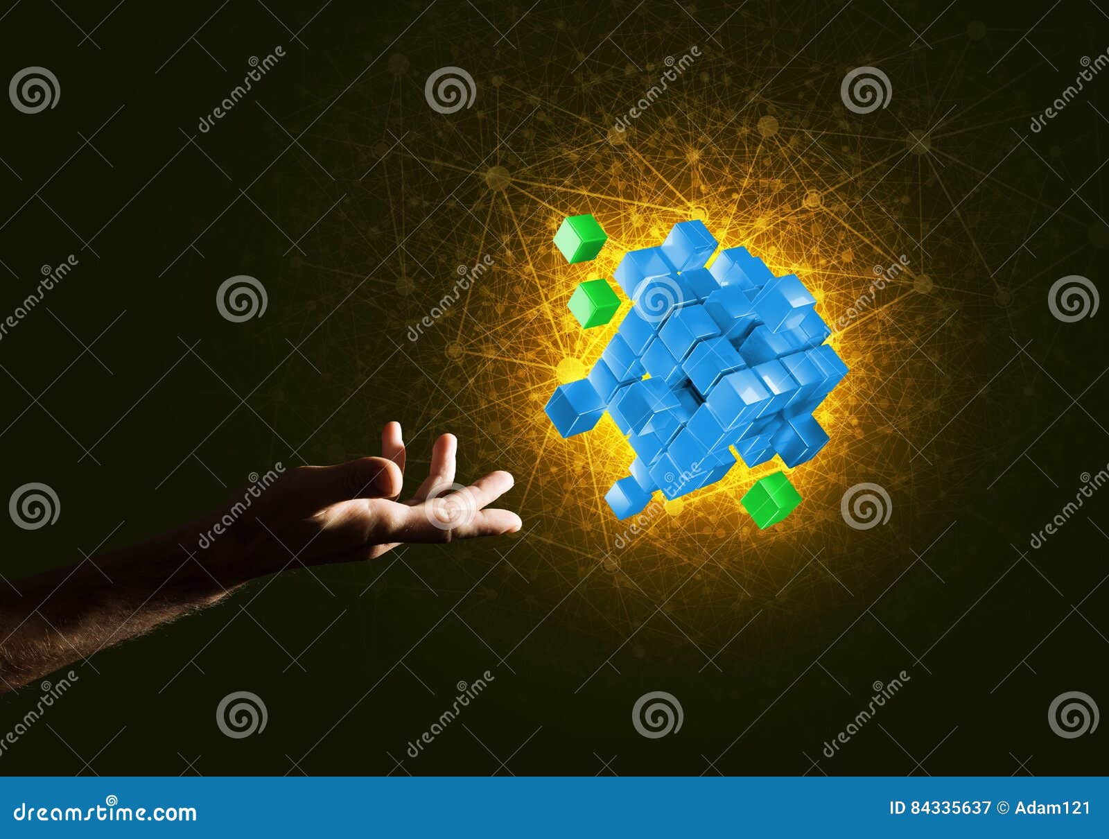 Idea of New Technologies and Integration Presented by Cube Figure Stock ...