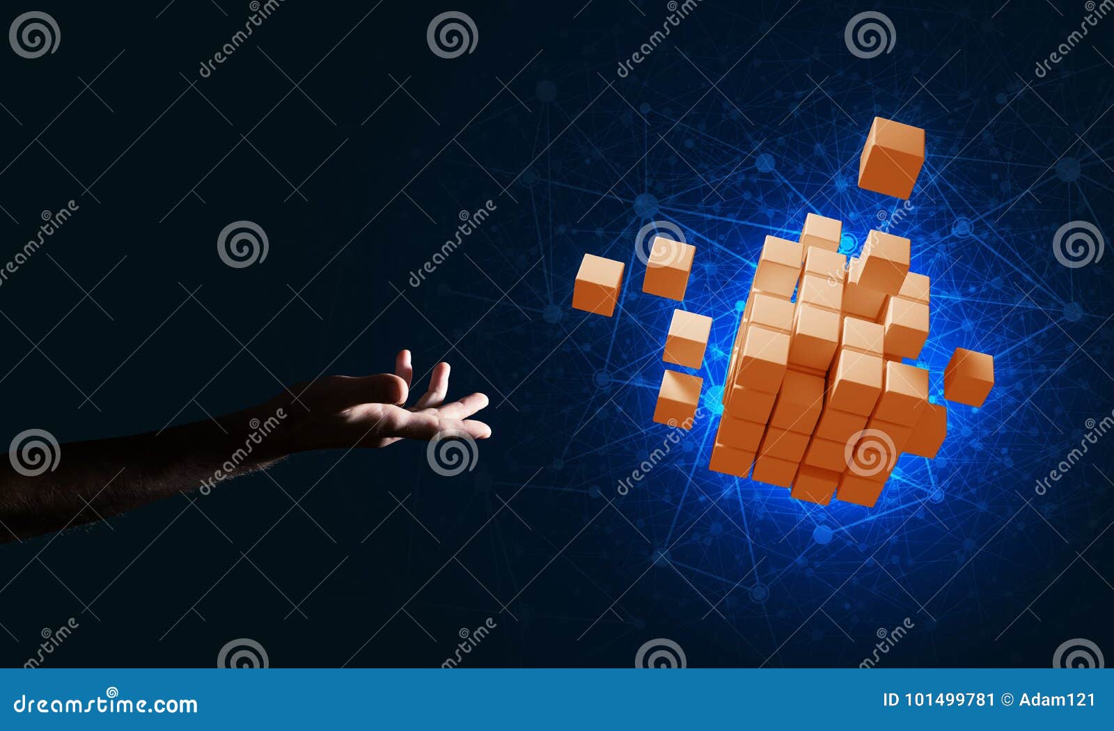 Idea of New Technologies and Integration Presented by Cube Figure Stock ...