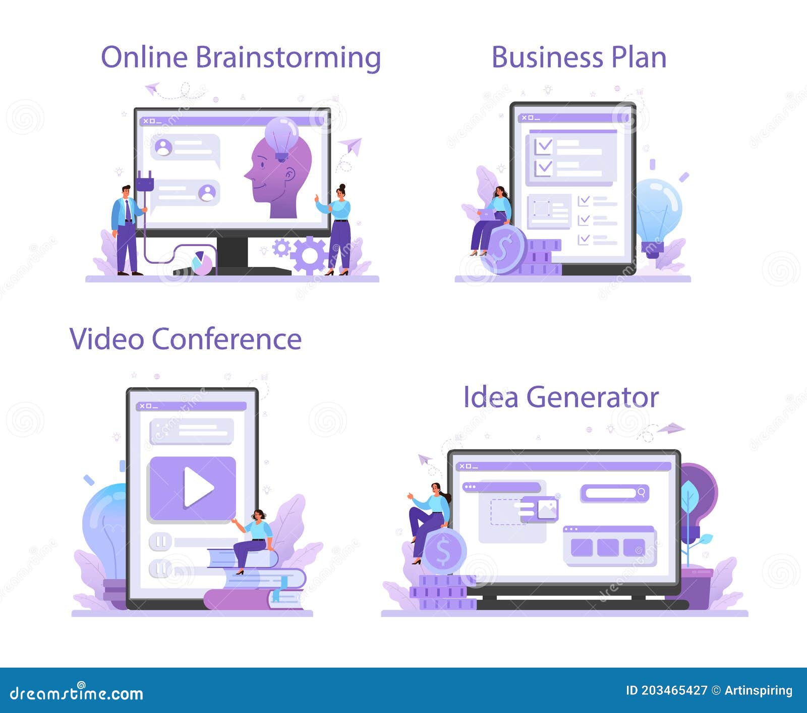 Idea Online Service or Platform Set. Creative Innovation and Brainstorm ...