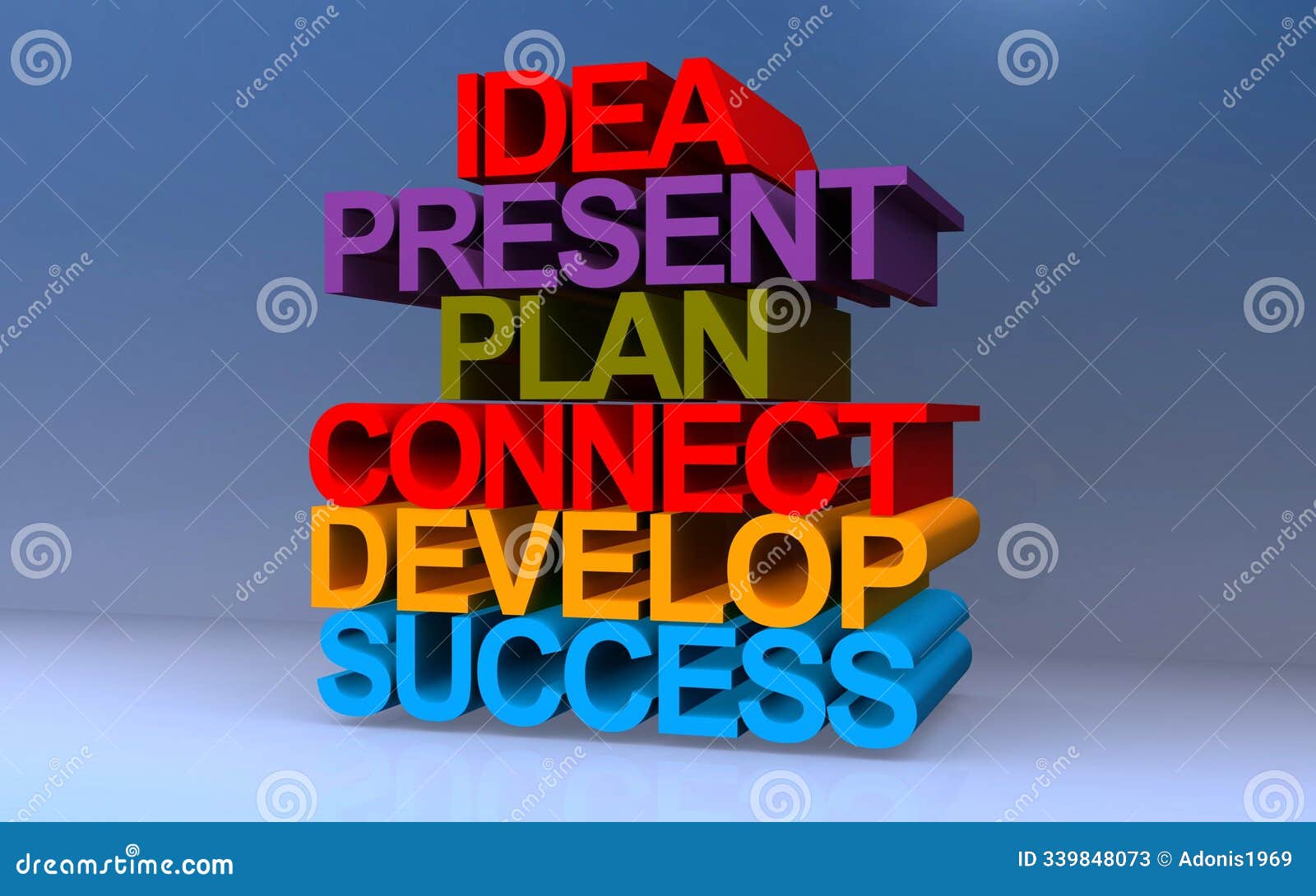 Idea Present Plan Connect Develop Success on Blue Stock Illustration ...