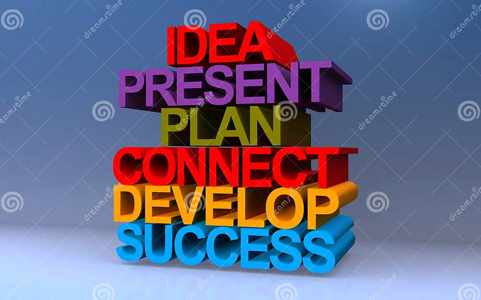 Idea Present Plan Connect Develop Success on Blue Stock Illustration ...