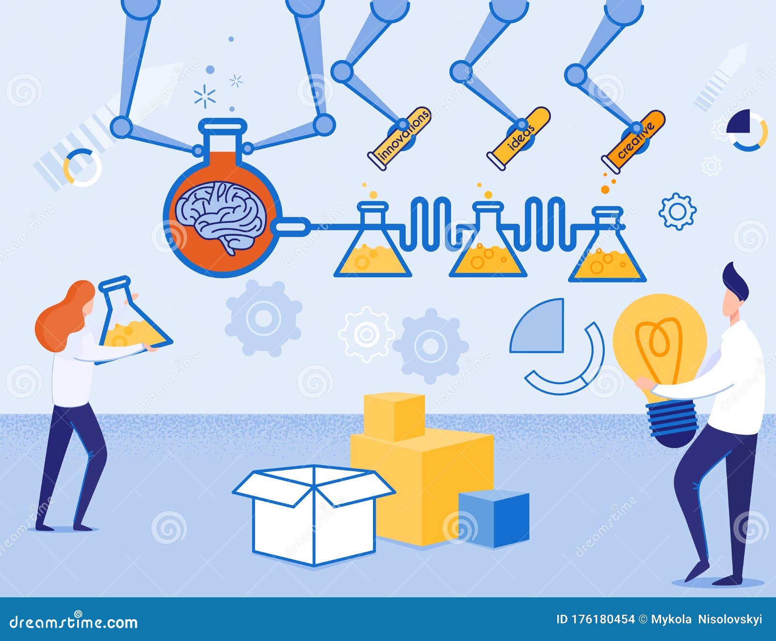 Idea Production Metaphor Line Path and Teamwork Stock Vector ...