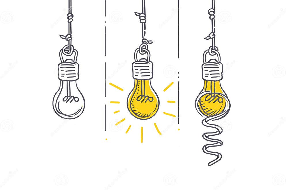 Idea Progression: Light Bulbs in Line Art from Dim To Brightly Lit ...