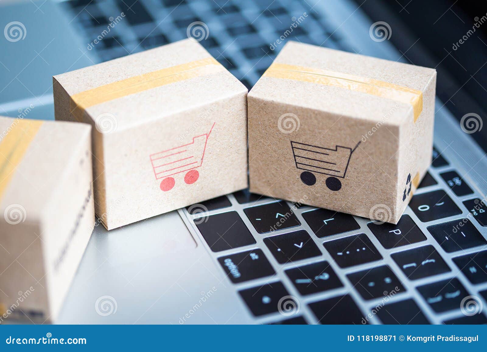 Stack Boxes on Laptop for Customer Can Buy from Electronic Internet ...