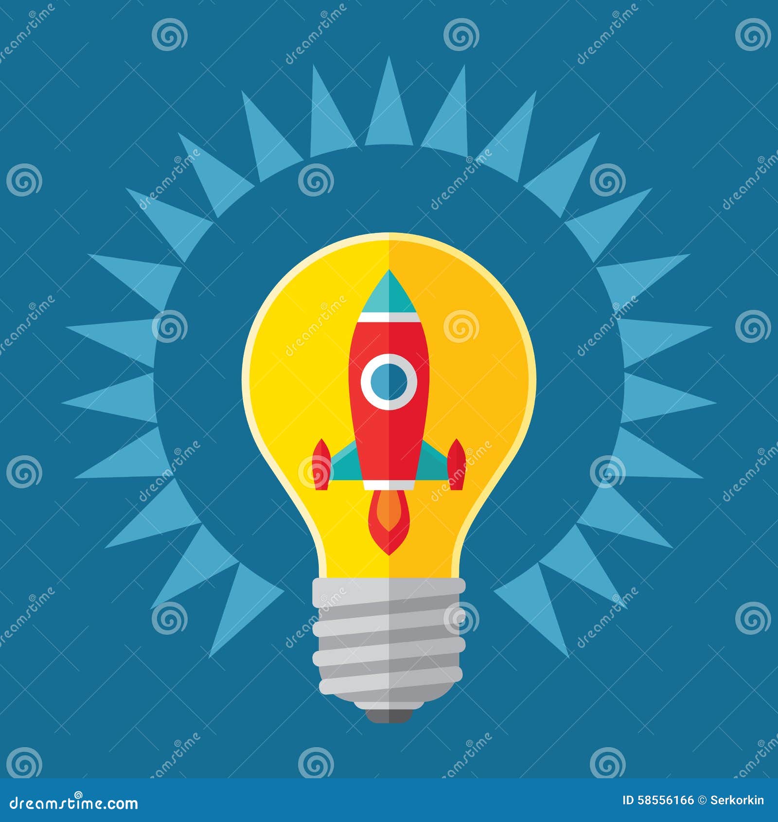 Idea and Start-up Concept Illustration. Rocket in Lightbulb - Creative ...