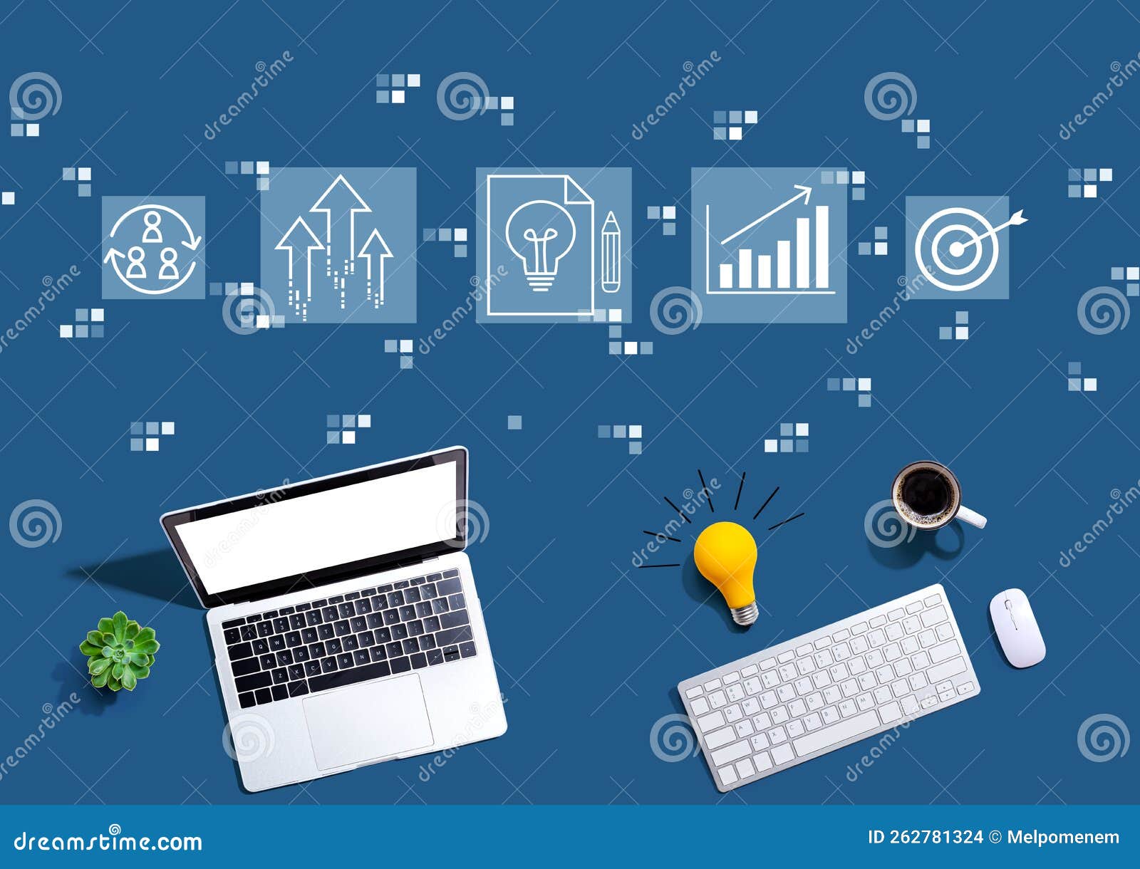 Idea of Success Theme with Computers with a Light Bulb Stock Photo ...