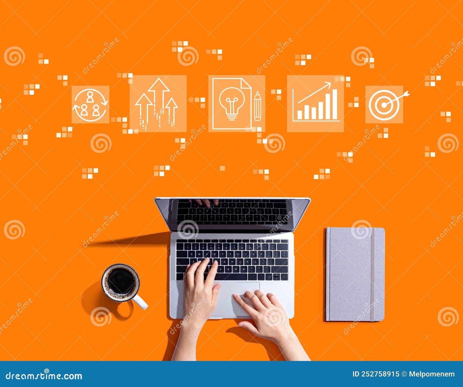 Idea of Success Theme with Person Using a Laptop Stock Illustration ...