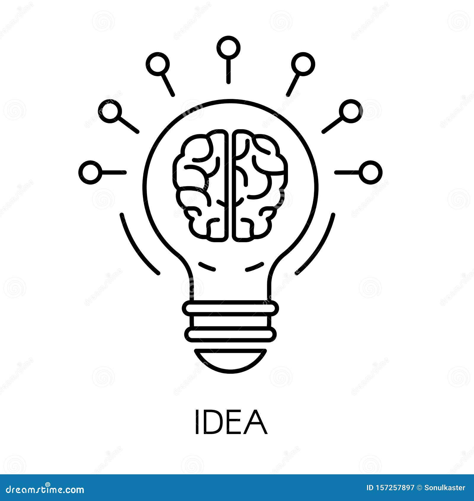 Idea Symbol, Light Bulb and Brain Isolated Outline Icon Stock Vector ...