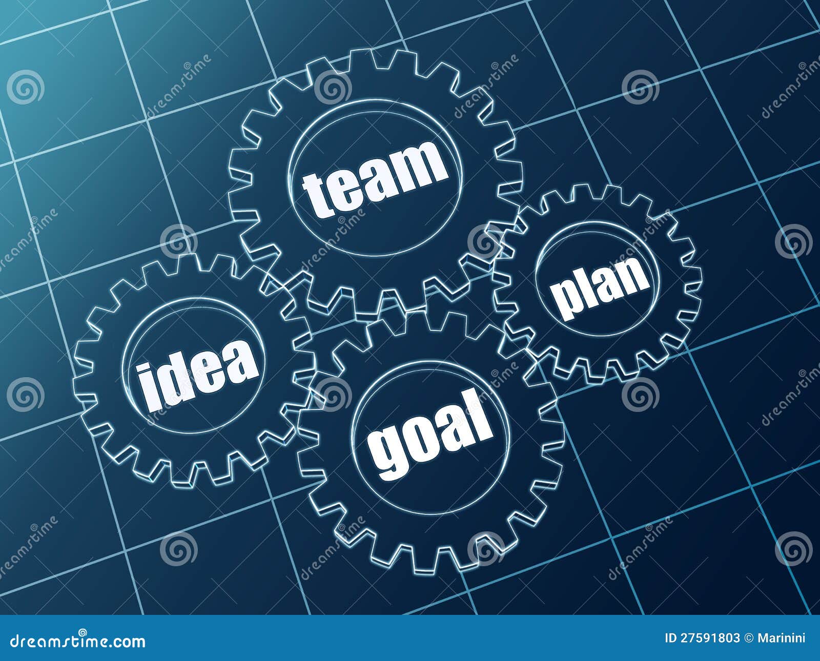 Idea, Team, Plan, Goal in Blue Gearwheels Stock Illustration ...