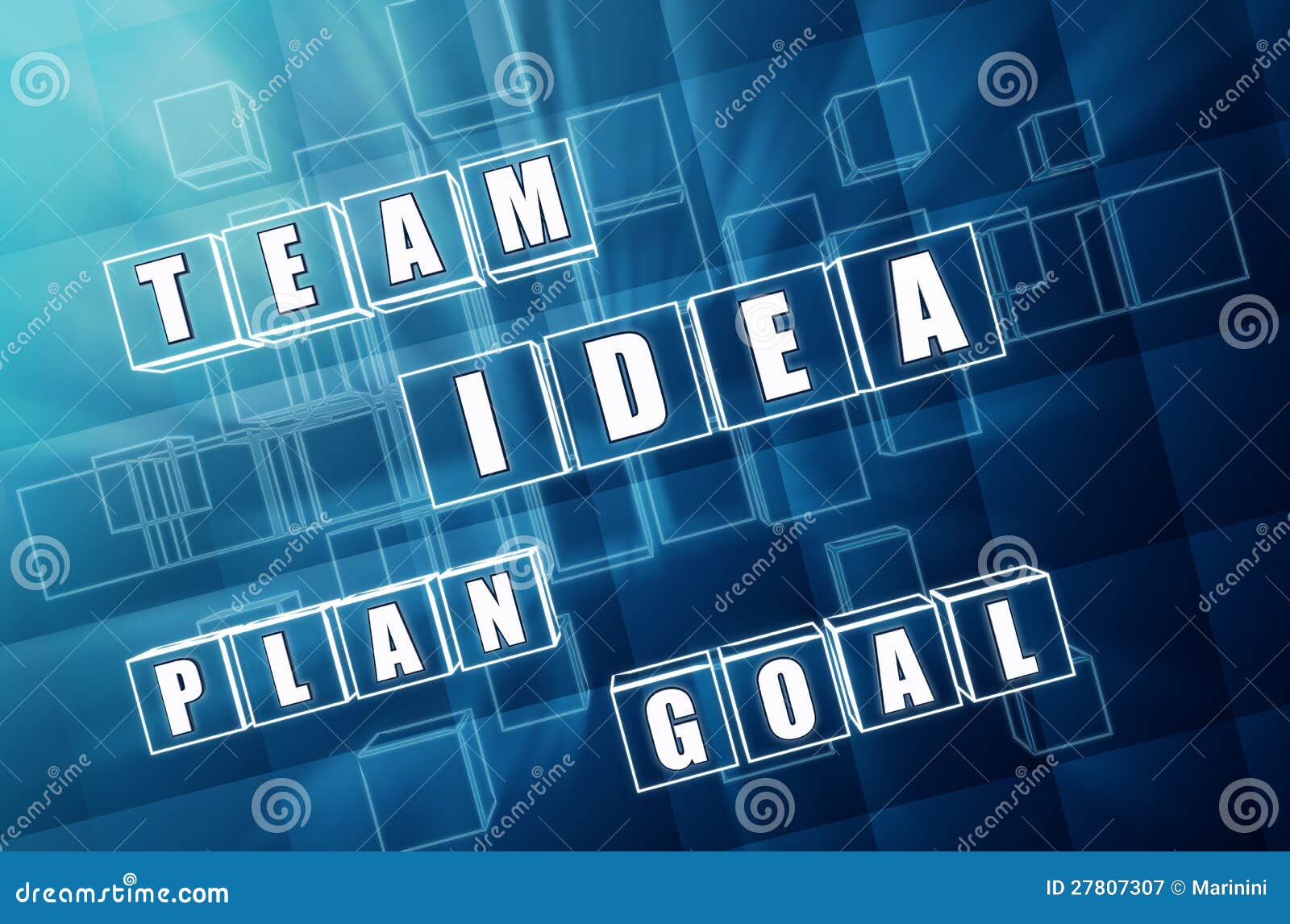 Idea, Team, Plan, Goal in Blue Glass Blocks Stock Illustration ...