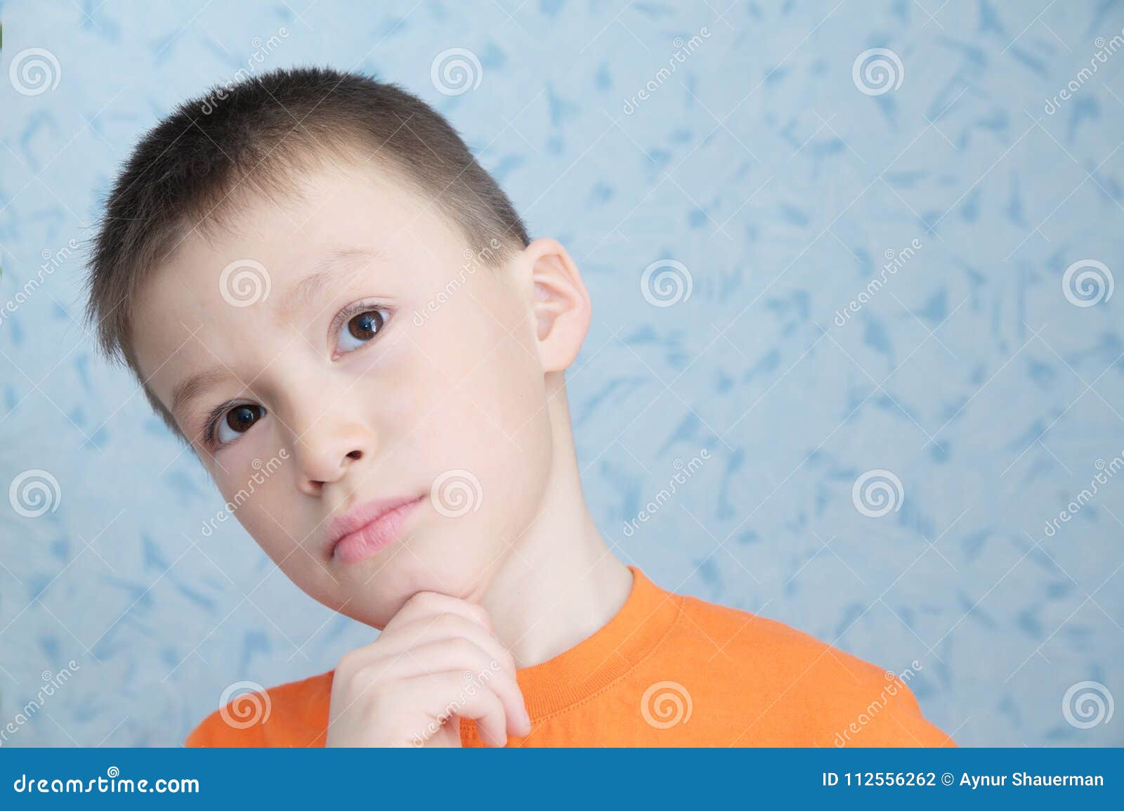 Idea Thinking Adorable Boy Portrait Closeup, Solving Task Child Stock ...