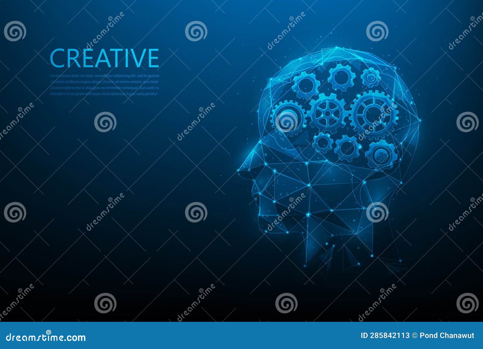 Idea Thinking Cogs in Brain Human Technology Digital on Blue Background ...
