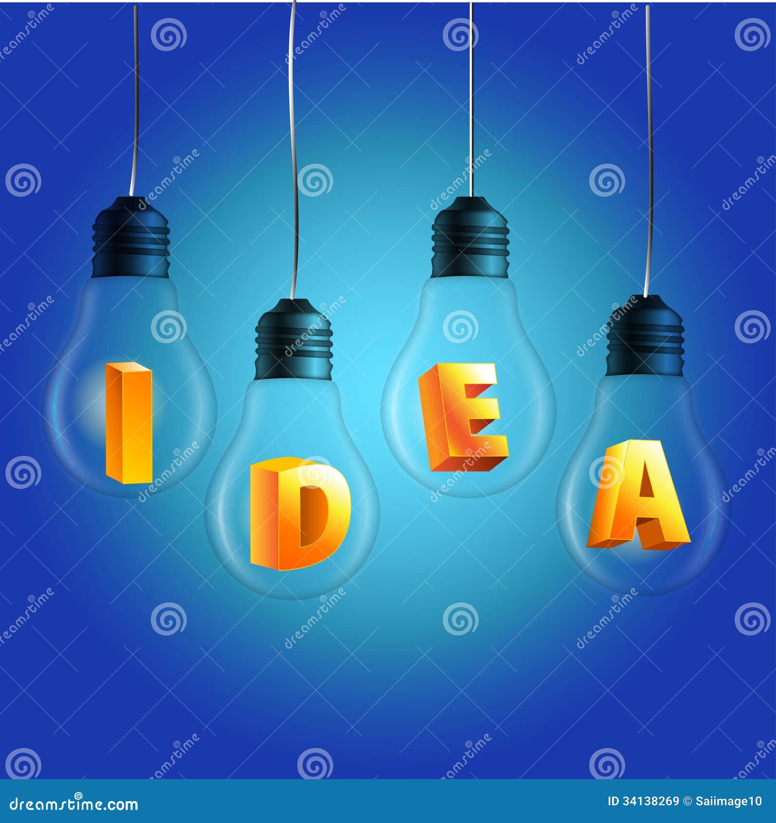 Idea Word in Bulbs with Blue Background Stock Illustration ...
