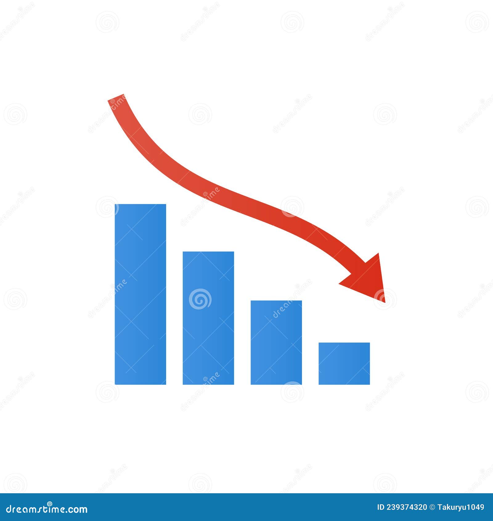Decreasing Arrow and Bar Graph Icon. Decline in Business Performance ...