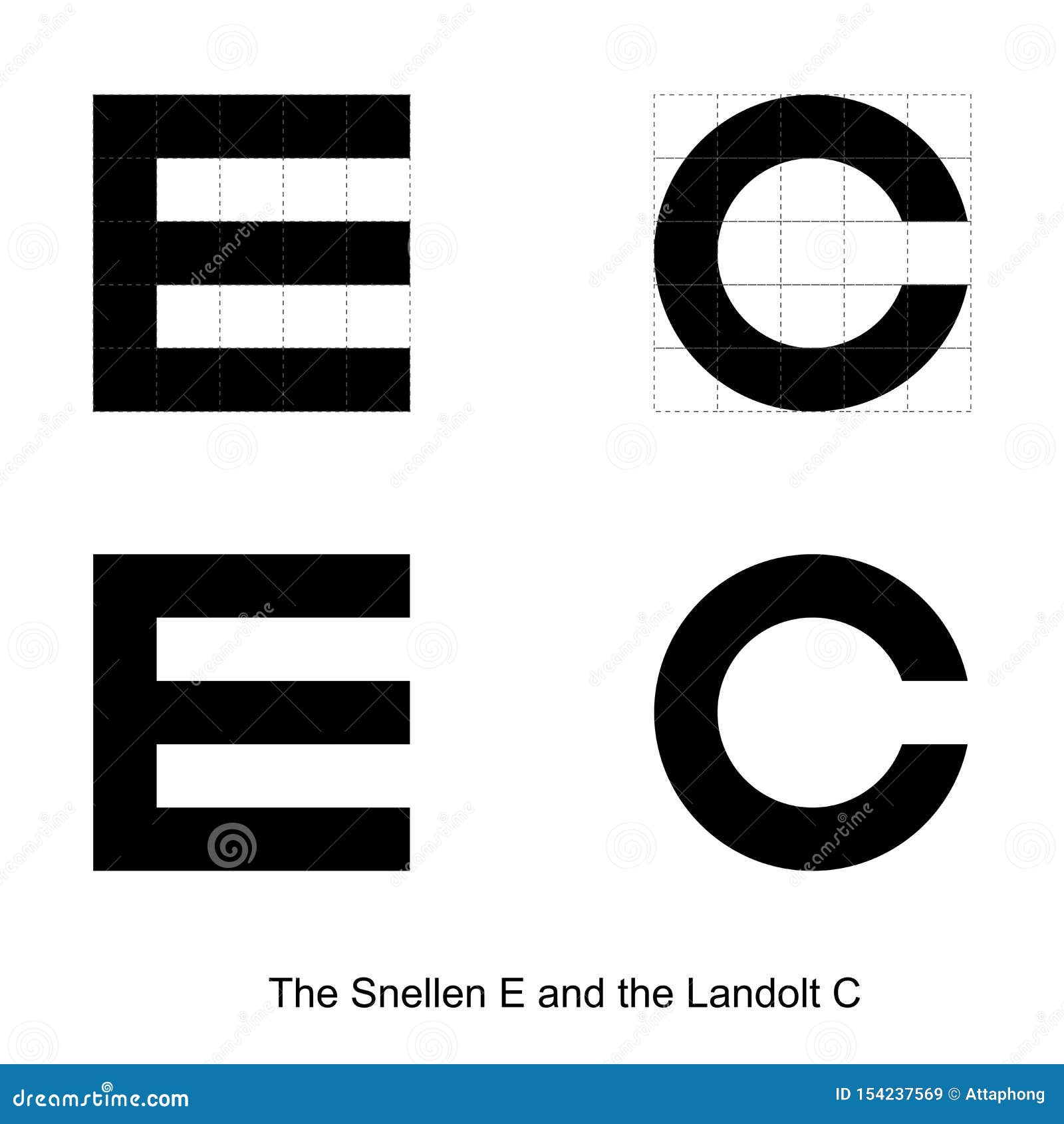 Snellen E And The Landolt C Symbols Eye Test Chart Medical Illustration ...