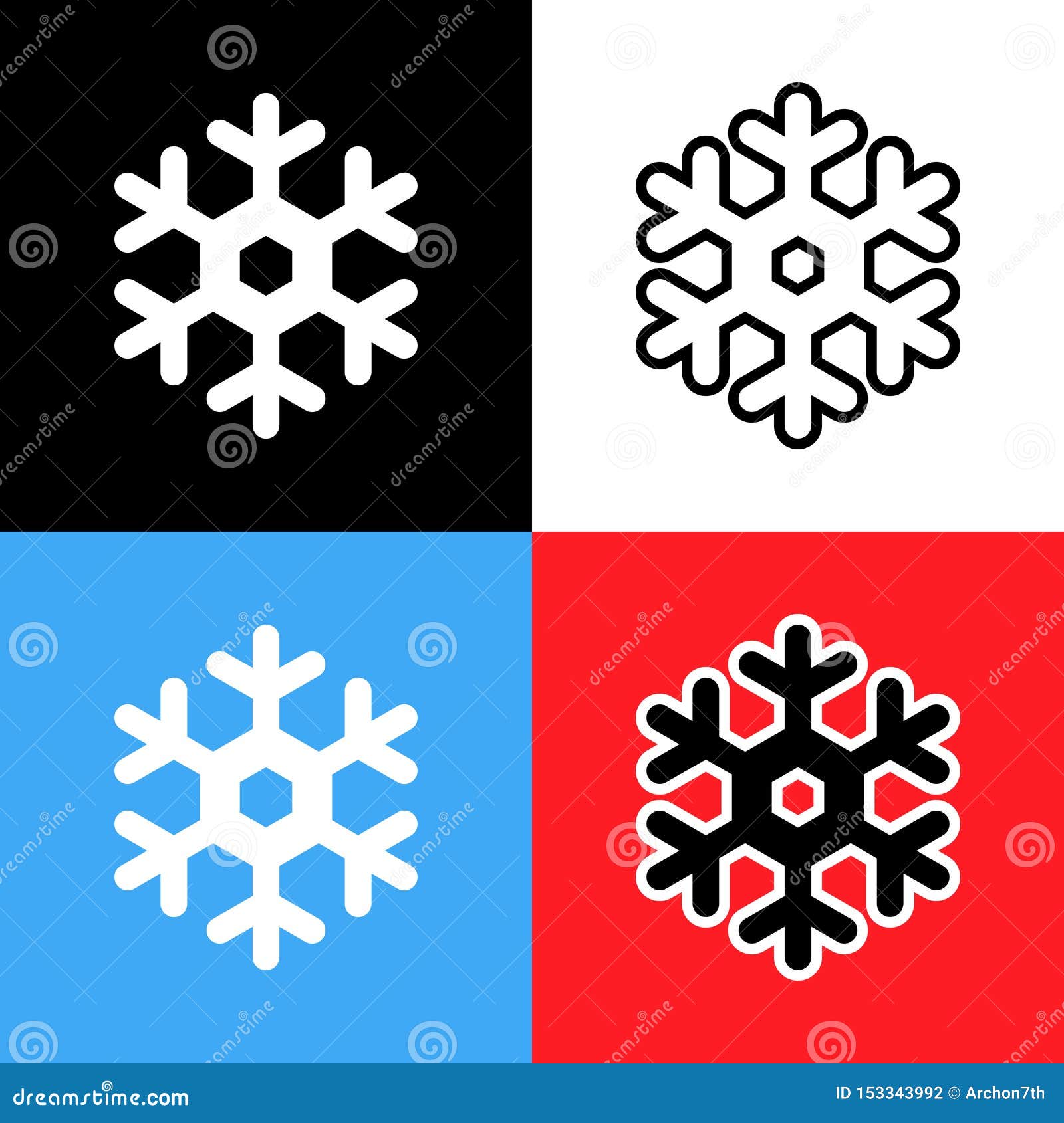 Ideal Snowflake Vector Icon Variants on Different Backgrounds Stock ...