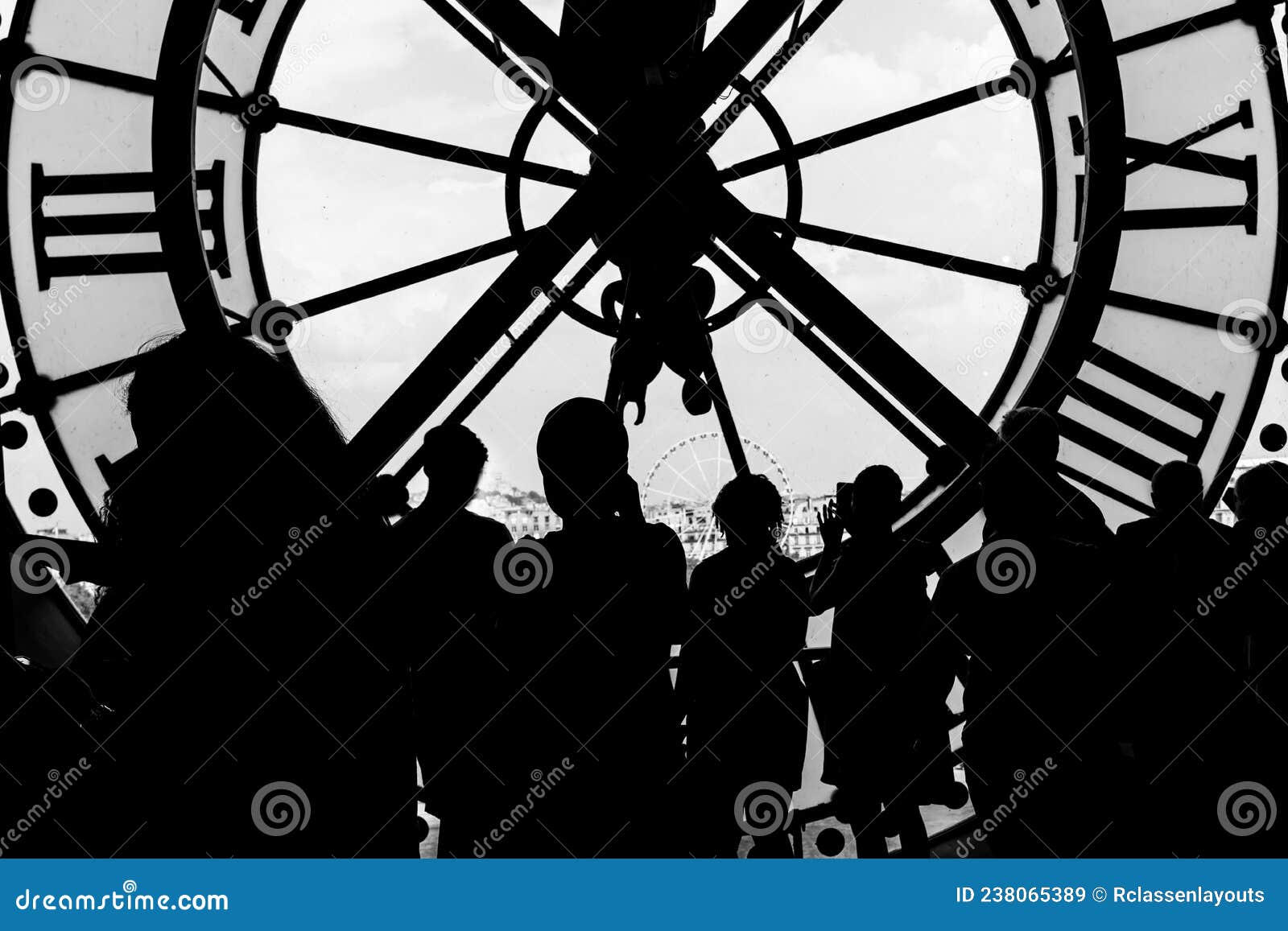 Silhouette of the Clock with Crowd of People Stock Image - Image of ...