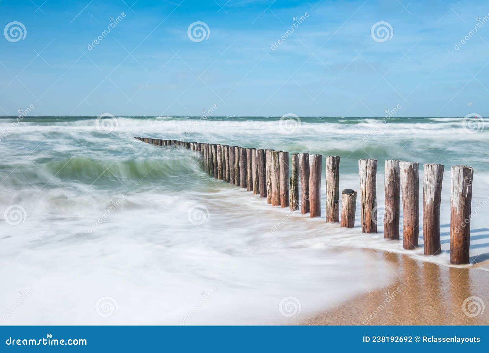 Wave Breakers with Rough Ocean Waves at the Beach Stock Photo - Image ...