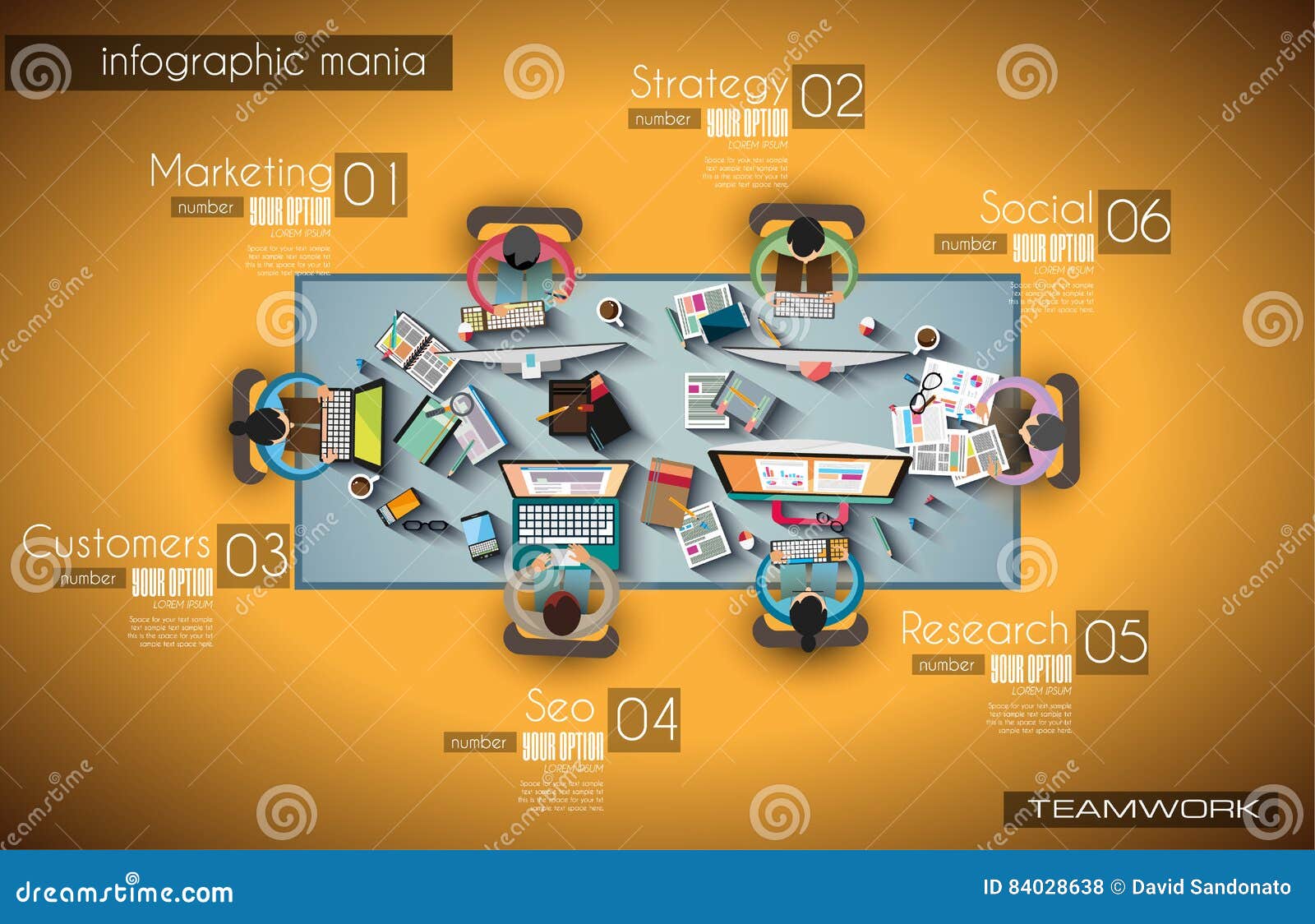 Ideal Workspace for Teamwork Infographic and Brainstorming with Flat ...