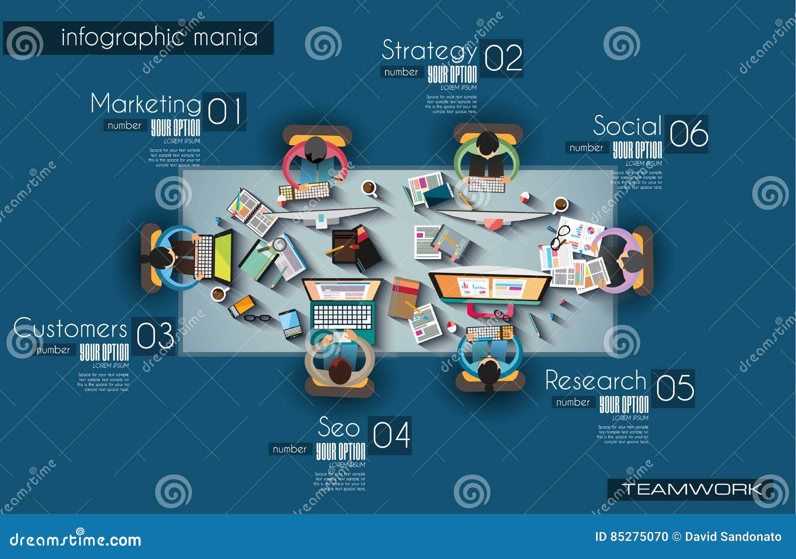 Ideal Workspace for Teamwork Infographic and Brainstorming with Flat ...
