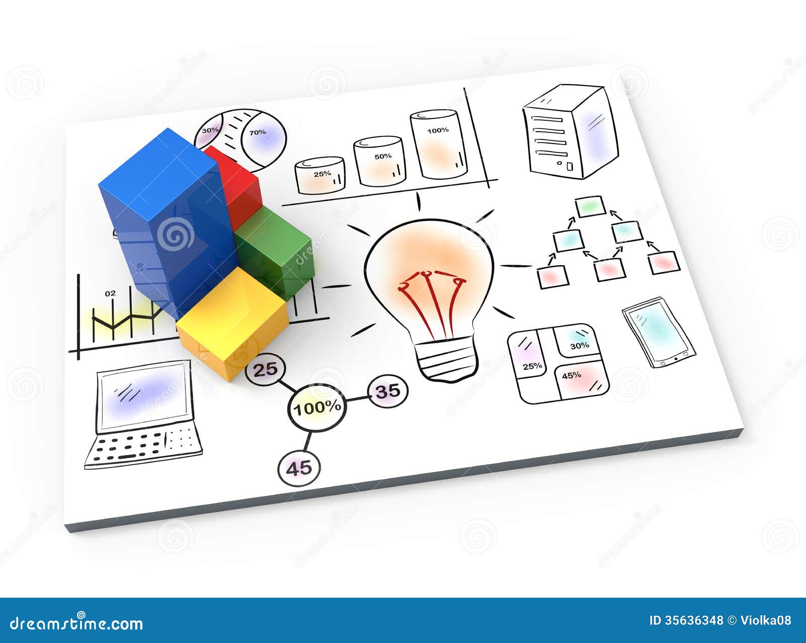 Creative Bar Graphs And Map Cartoon Vector | CartoonDealer.com #21023159