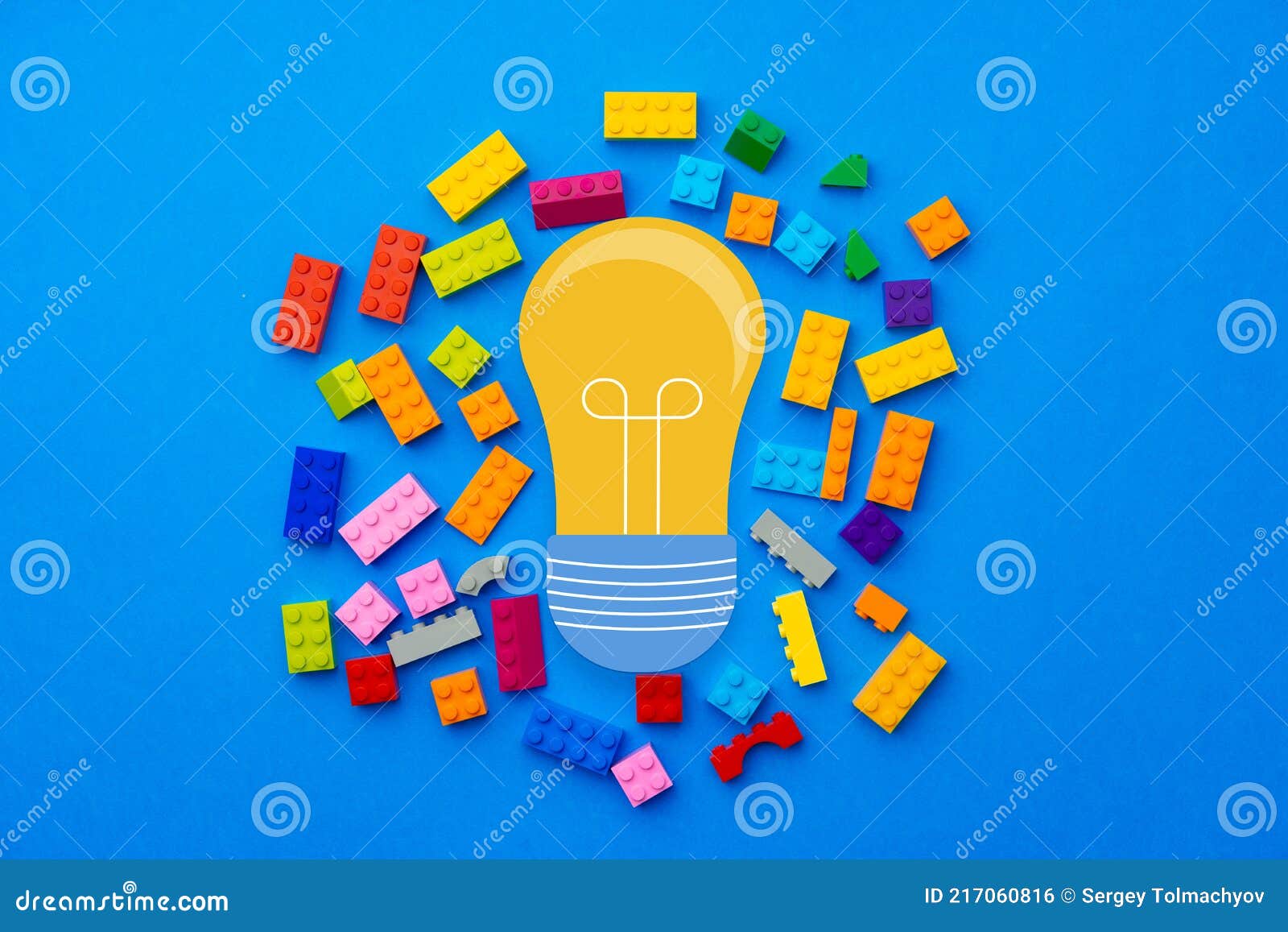Ideas Concept with Light Bulb and Toy Constructor Details Stock Photo ...
